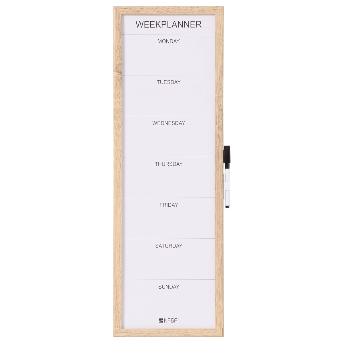 20 x 60 cm Whiteboard Week Planner Wood Frame English